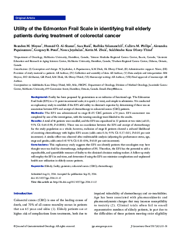 (PDF) Edmonton Frail Scale's Role in CRC Treatment