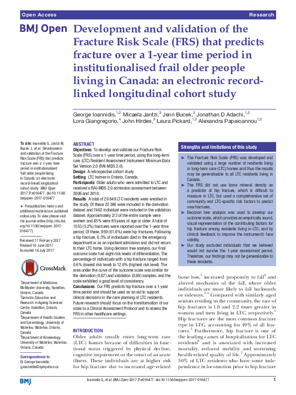 (PDF) Development and validation of the Fracture Risk Scale (FRS) that ...