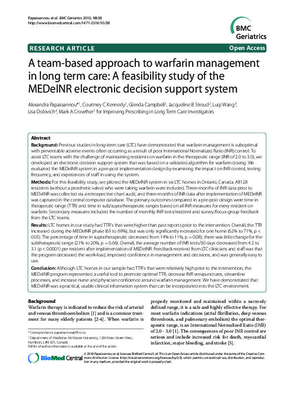 (PDF) A team-based approach to warfarin management in long term care: A ...