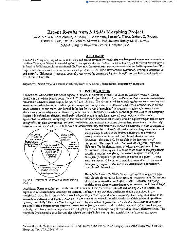 (PDF) Recent results from NASA's morphing project