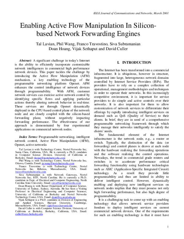(PDF) Enabling Active Flow Manipulation In Silicon-Based Network Forwarding Engines