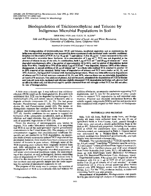 (PDF) Biodegradation of trichloroethylene and toluene by indigenous ...