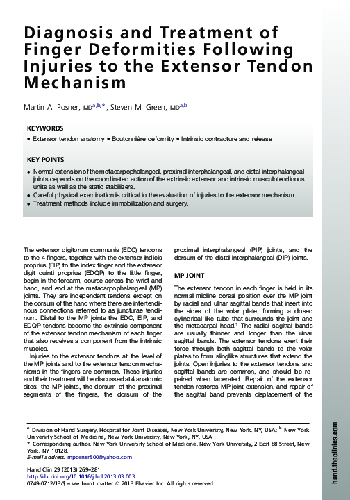 (PDF) Diagnosis and Treatment of Finger Deformities Following Injuries ...