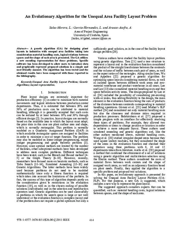 Pdf An Evolutionay Algorithm For The Unequal Area Facility Layout Problem
