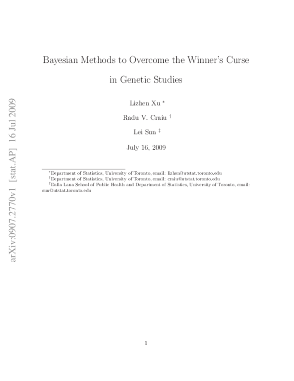 (PDF) Bayesian methods to overcome the winner’s curse in genetic studies