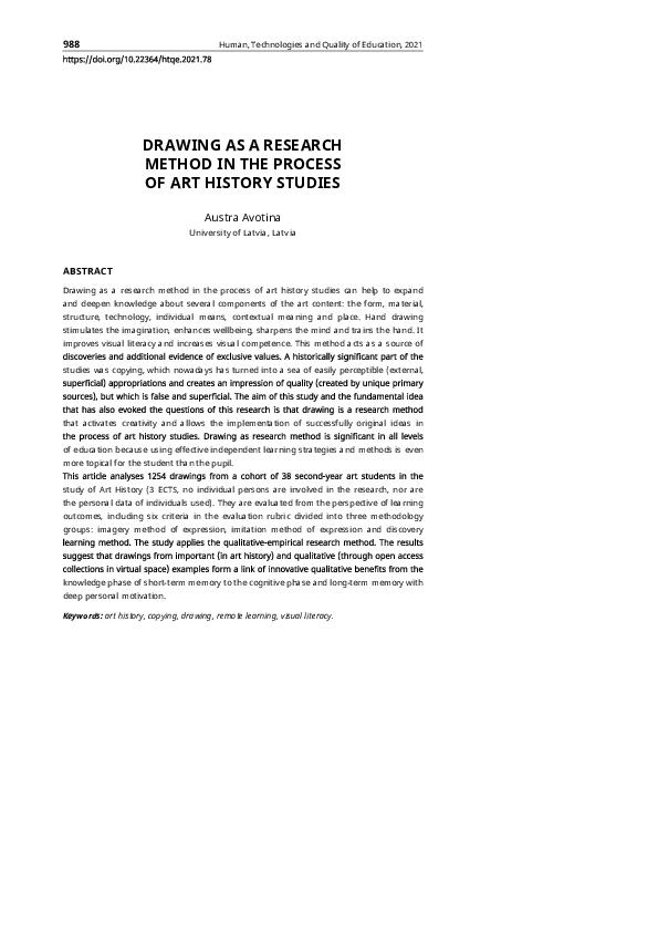 (PDF) Drawing as a Research Method in the Process of Art History Studies