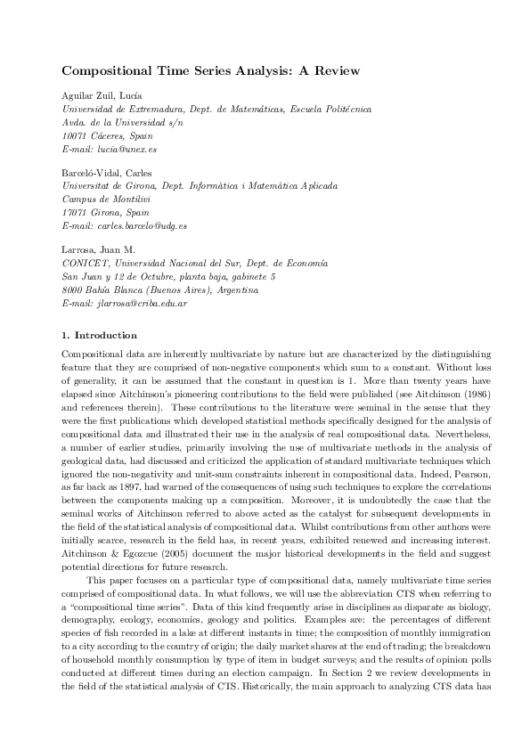 Pdf Compositional Time Series Analysis A Review