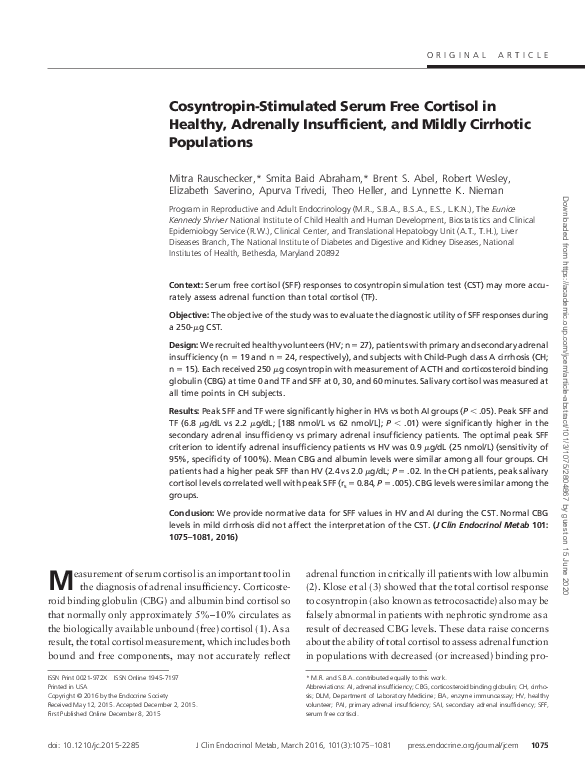 (PDF) Cosyntropin-stimulated serum free cortisol in healthy, adrenally ...