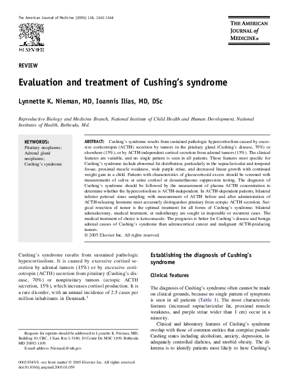 (PDF) Evaluation and treatment of Cushing’s syndrome | Lynnette Nieman ...