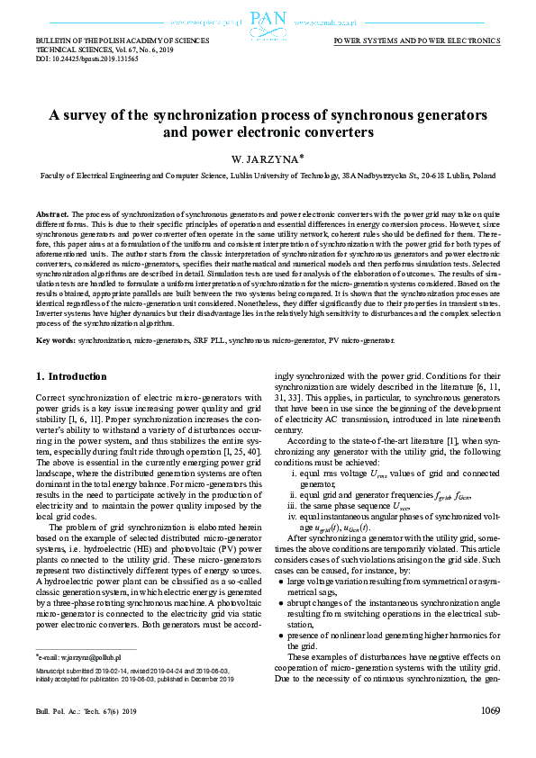 (PDF) A survey of the synchronization process of synchronous generators ...