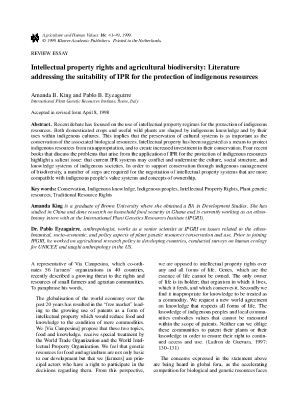 (PDF) Intellectual property rights and agricultural biodiversity ...