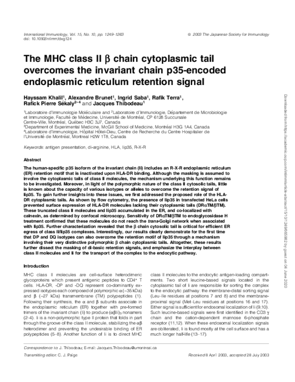 (PDF) The MHC class II β chain cytoplasmic tail overcomes the invariant ...