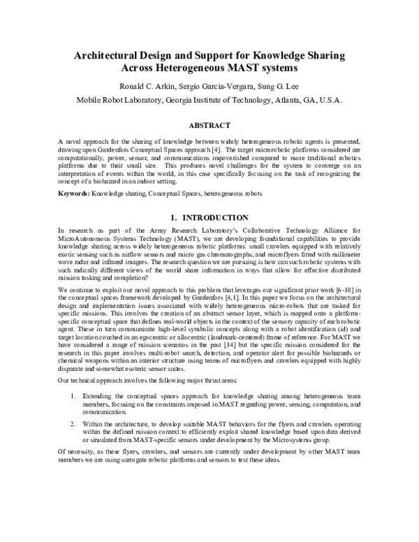 (PDF) Architectural design and support for knowledge sharing across heterogeneous MAST systems
