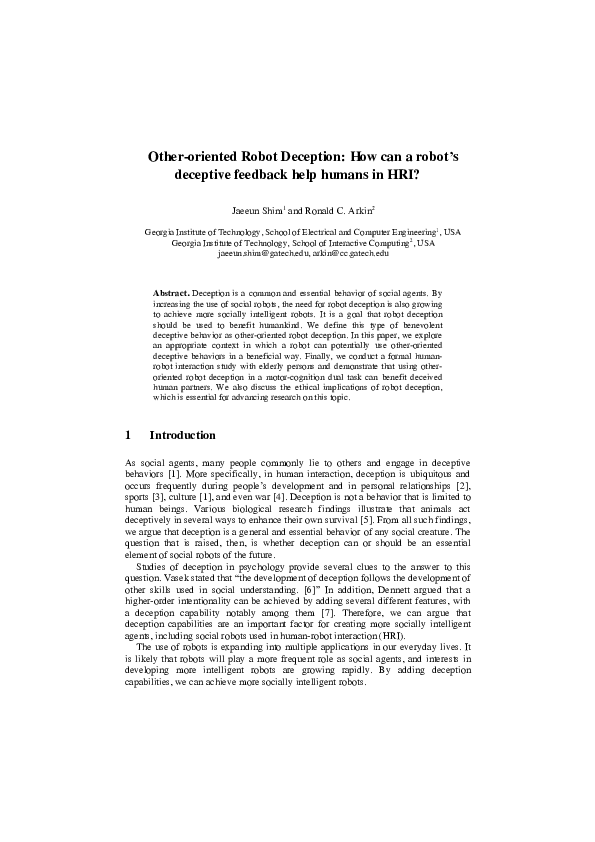 (PDF) Other-Oriented Robot Deception: How Can a Robot’s Deceptive ...
