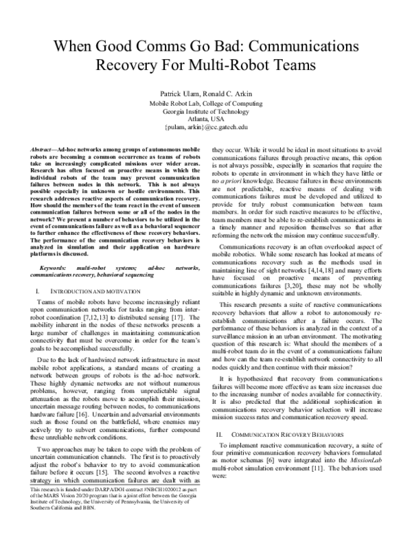 (PDF) When Good Comms Go Bad: Communications Recovery for Multi-Robot Teams
