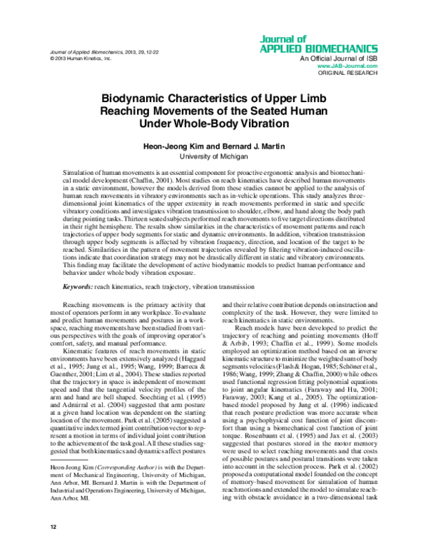 (PDF) Biodynamic Characteristics of Upper Limb Reaching Movements of ...