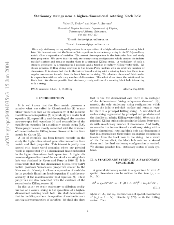 (PDF) Stationary strings near a higher-dimensional rotating black hole