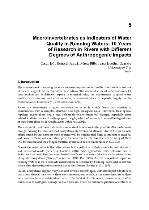 (PDF) Macroinvertebrates as Indicators of Water Quality in Running ...