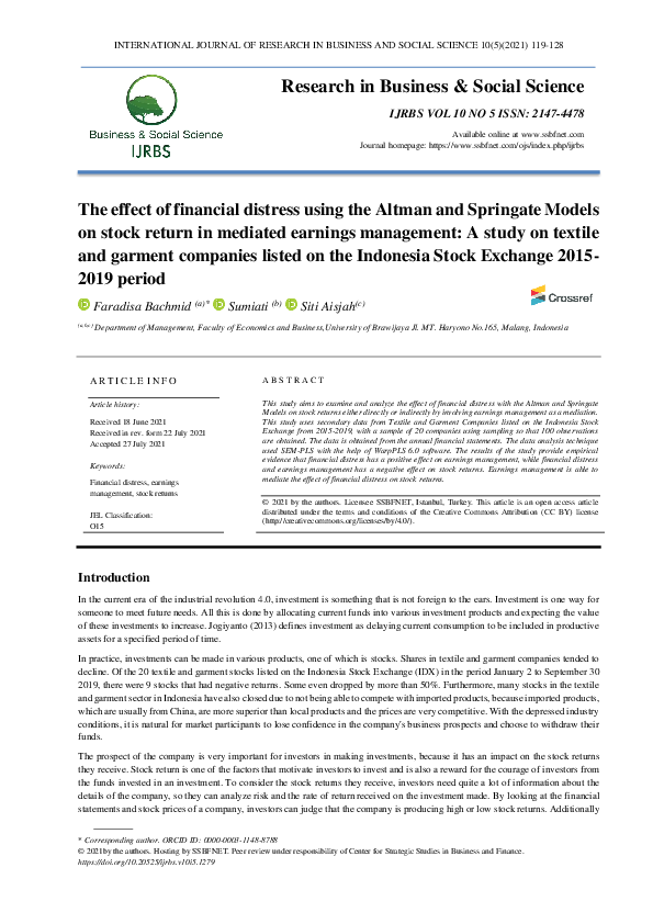 (PDF) The effect of financial distress using the Altman and Springate ...