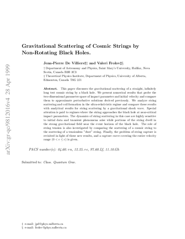(PDF) Gravitational scattering of cosmic strings by non-rotating black ...