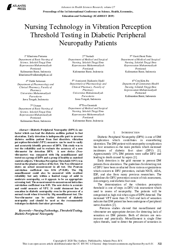 Pdf Test Retest Reliability Of Vibration Perception Threshold Test In