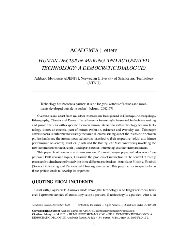 (PDF) HUMAN DECISION-MAKING AND AUTOMATED TECHNOLOGY: A DEMOCRATIC ...