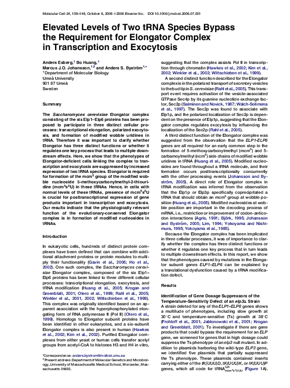 (PDF) Elevated levels of two tRNA species bypass the requirement for ...