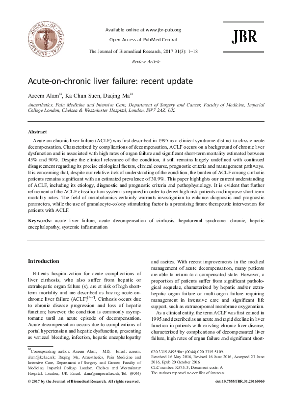 (PDF) Acute-on-chronic liver failure: recent update