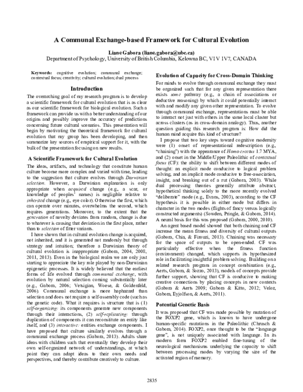 (PDF) A Communal Exchange-based Framework for Cultural Evolution