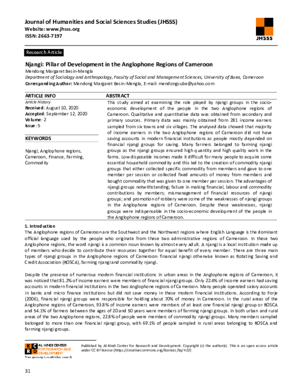 (PDF) Njangi: Pillar of Development in the Anglophone Regions of Cameroon