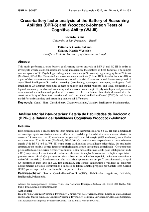 (PDF) Cross-battery factor analysis of the Battery of Reasoning ...