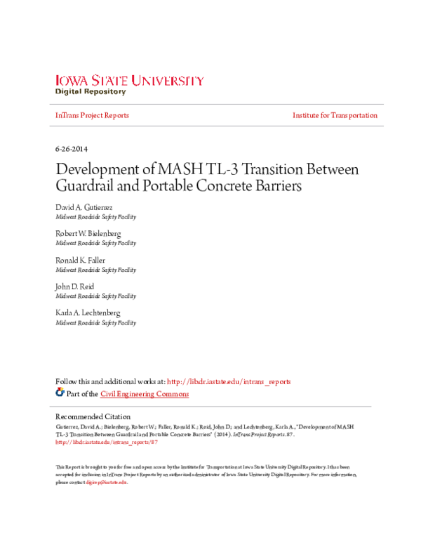 (PDF) Development of MASH TL-3 Transition Between Guardrail and ...