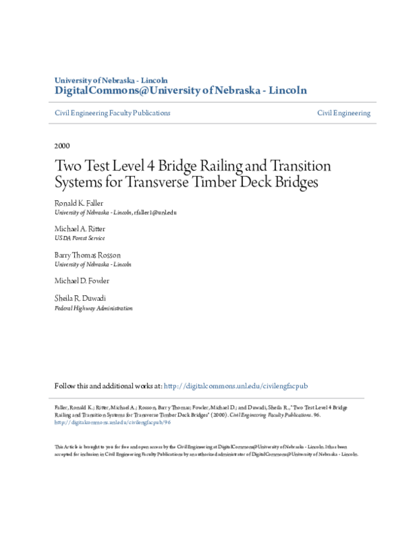 (PDF) Two Test Level 4 Bridge Railing and Transition Systems for ...