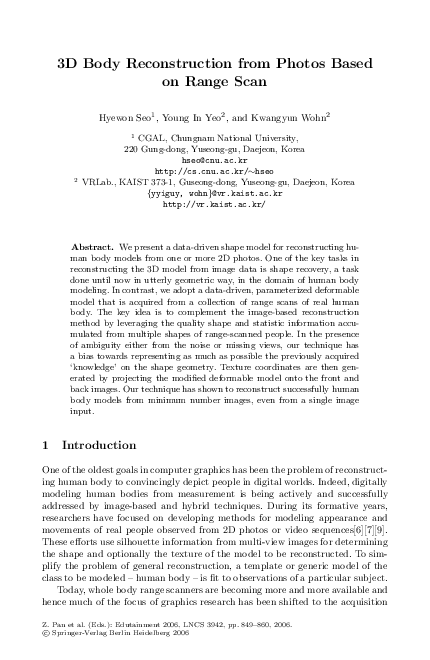 (PDF) 3D Body Reconstruction from Photos Based on Range Scan