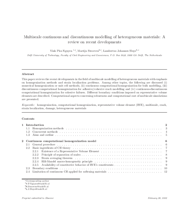 Pdf Multiscale Continuous And Discontinuous Modeling Of Heterogeneous Materials A Review On