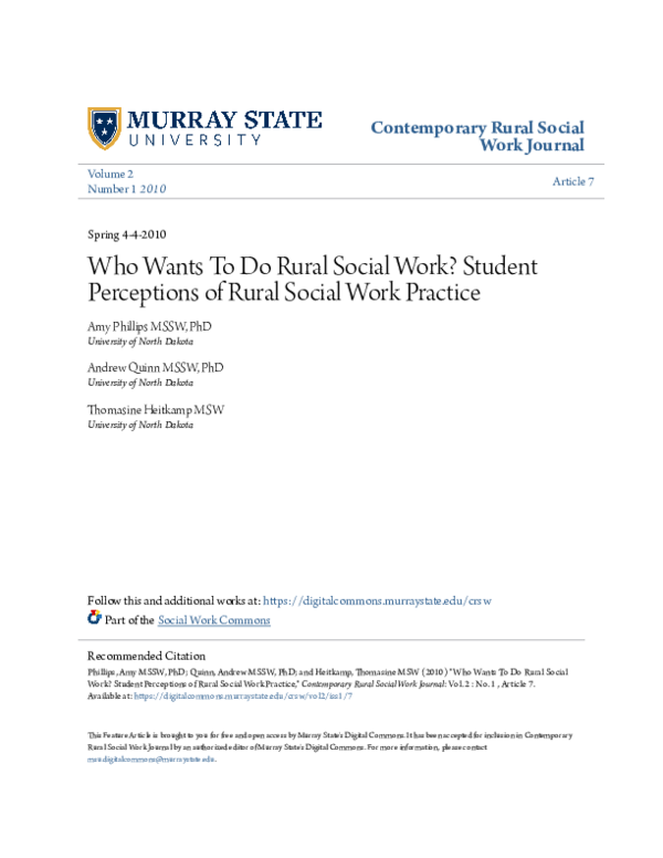 (PDF) Who Wants To Do Rural Social Work? Student Perceptions of Rural ...