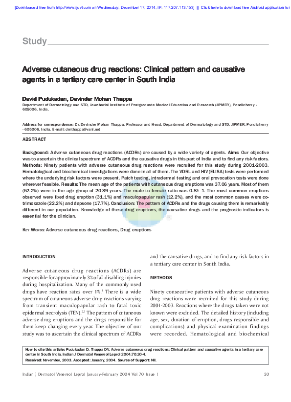 (PDF) Adverse cutaneous drug reactions: Clinical pattern and causative ...