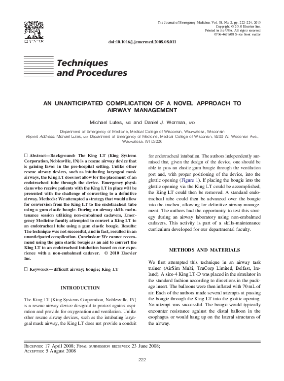 (PDF) An unanticipated complication of a novel approach to airway ...