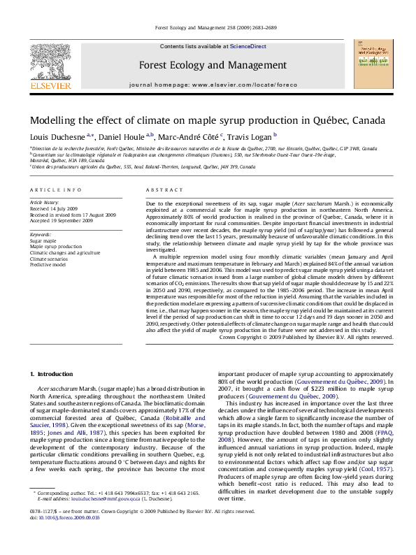 (PDF) Modelling the effect of climate on maple syrup production in ...