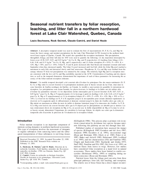 (PDF) Seasonal nutrient transfers by foliar resorption, leaching, and ...