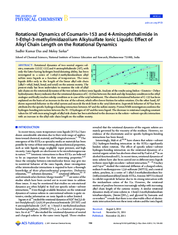 (PDF) Rotational Dynamics of Coumarin-153 and 4-Aminophthalimide in 1 ...