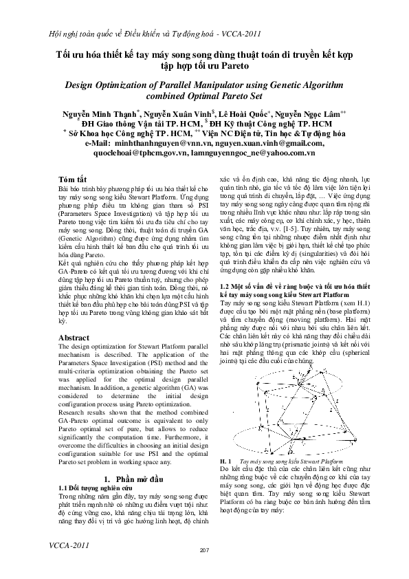 (PDF) Design Optimization of Parallel Manipulator using Genetic Algorithm combined Optimal ...