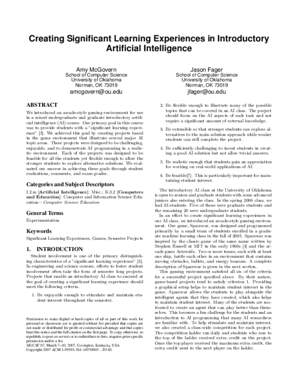 (PDF) Creating significant learning experiences in introductory ...