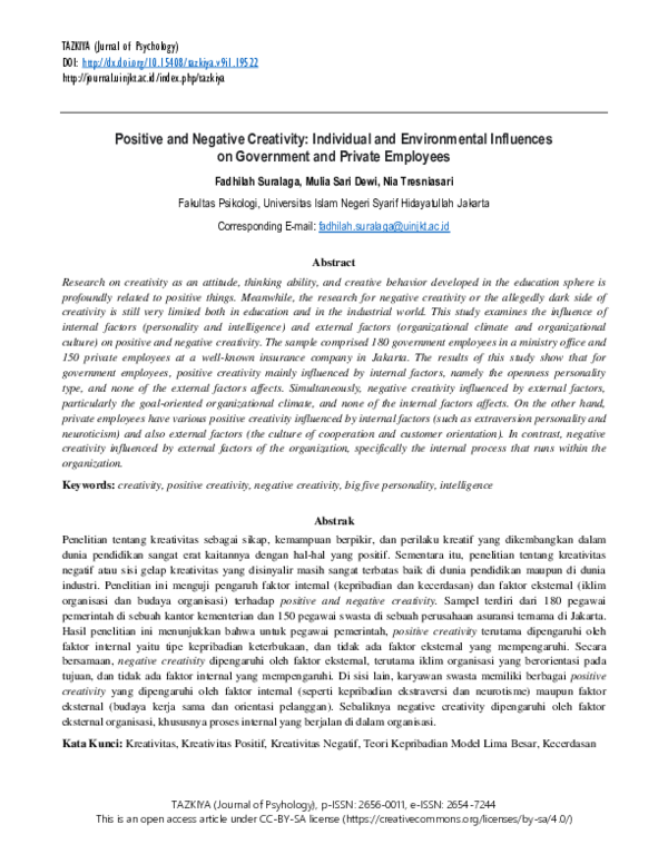 (PDF) Positive and Negative Creativity: Individual and Environmental ...