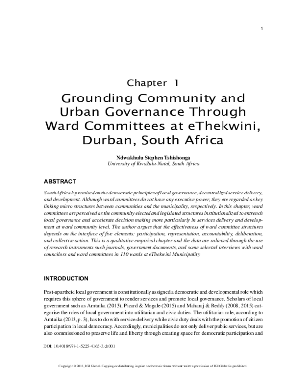 (PDF) Grounding Community and Urban Governance Through Ward Committees ...