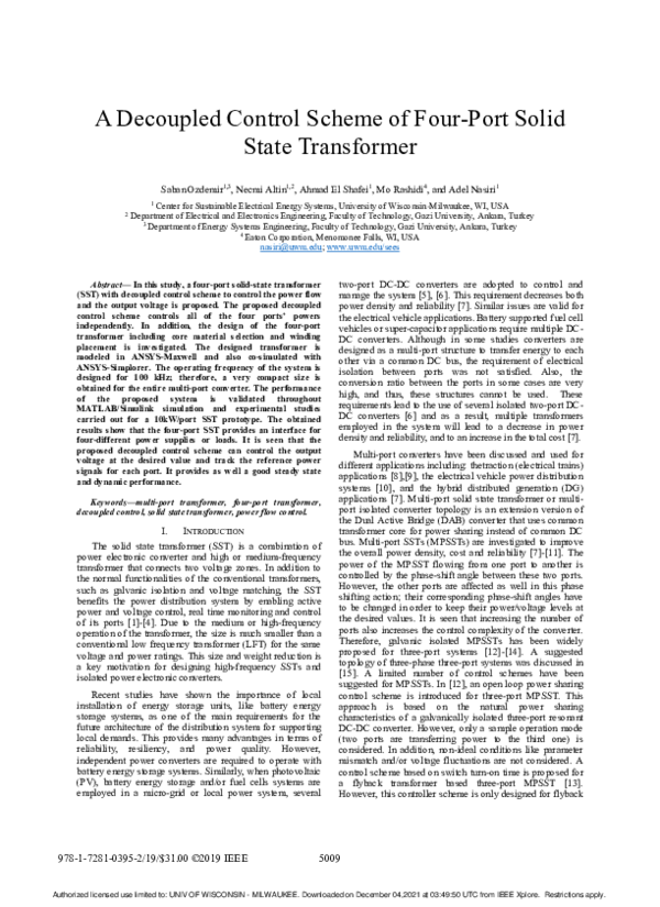 (PDF) A Decoupled Control Scheme of Four-Port Solid State Transformer