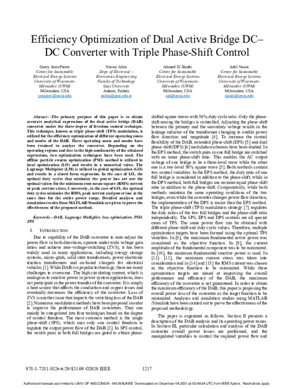 (PDF) Efficiency Optimization of Dual Active Bridge DC-DC Converter ...