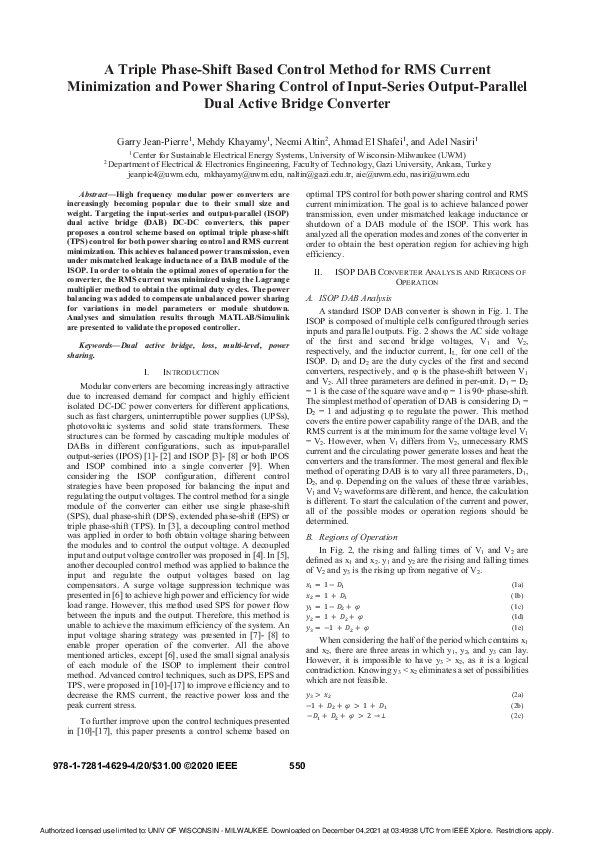 (PDF) A Triple Phase-Shift Based Control Method for RMS Current Minimization and Power Sharing ...