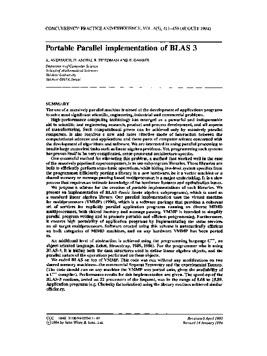 Pdf Portable Parallel Implementation Of Blas 3