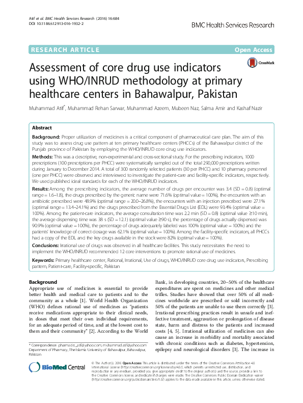 (PDF) Assessment Of Core Drug Use Indicators Using Who/Inrud ...